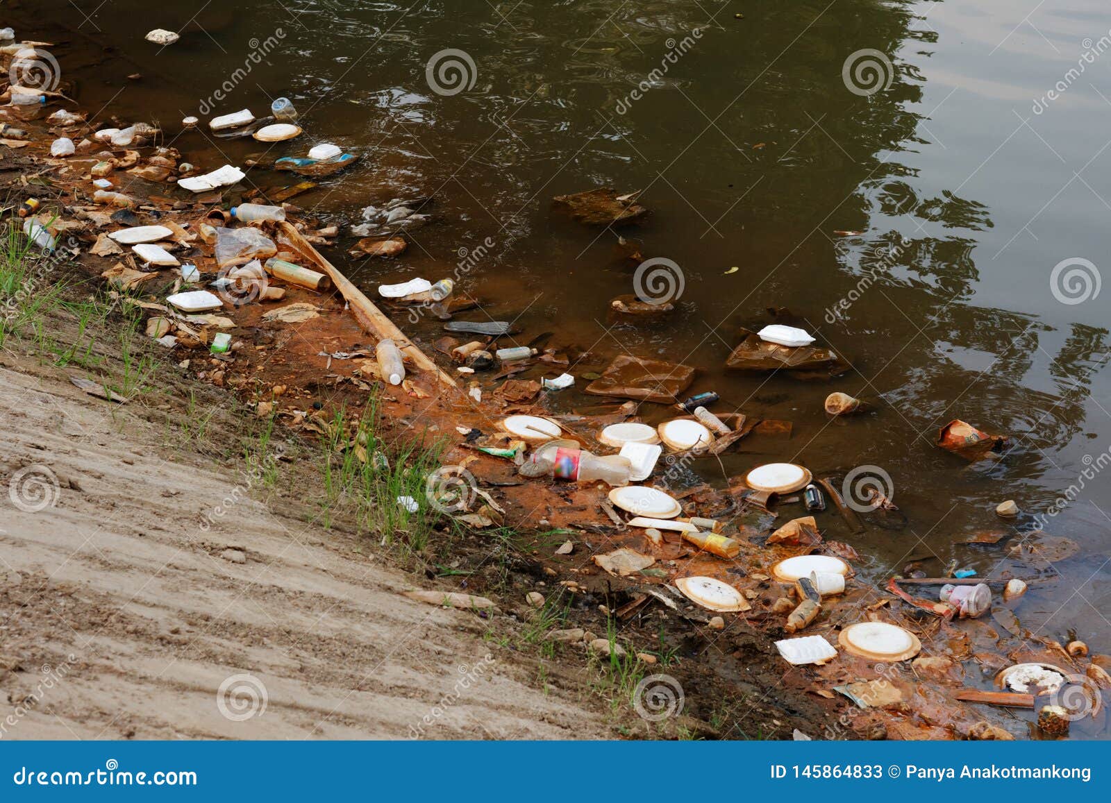 Plastic Garbage in the River , Pollution and Environment in Water Stock ...