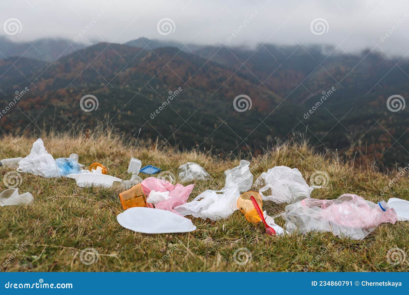Plastic Garbage Scattered on Grass in Nature Stock Image - Image of ...