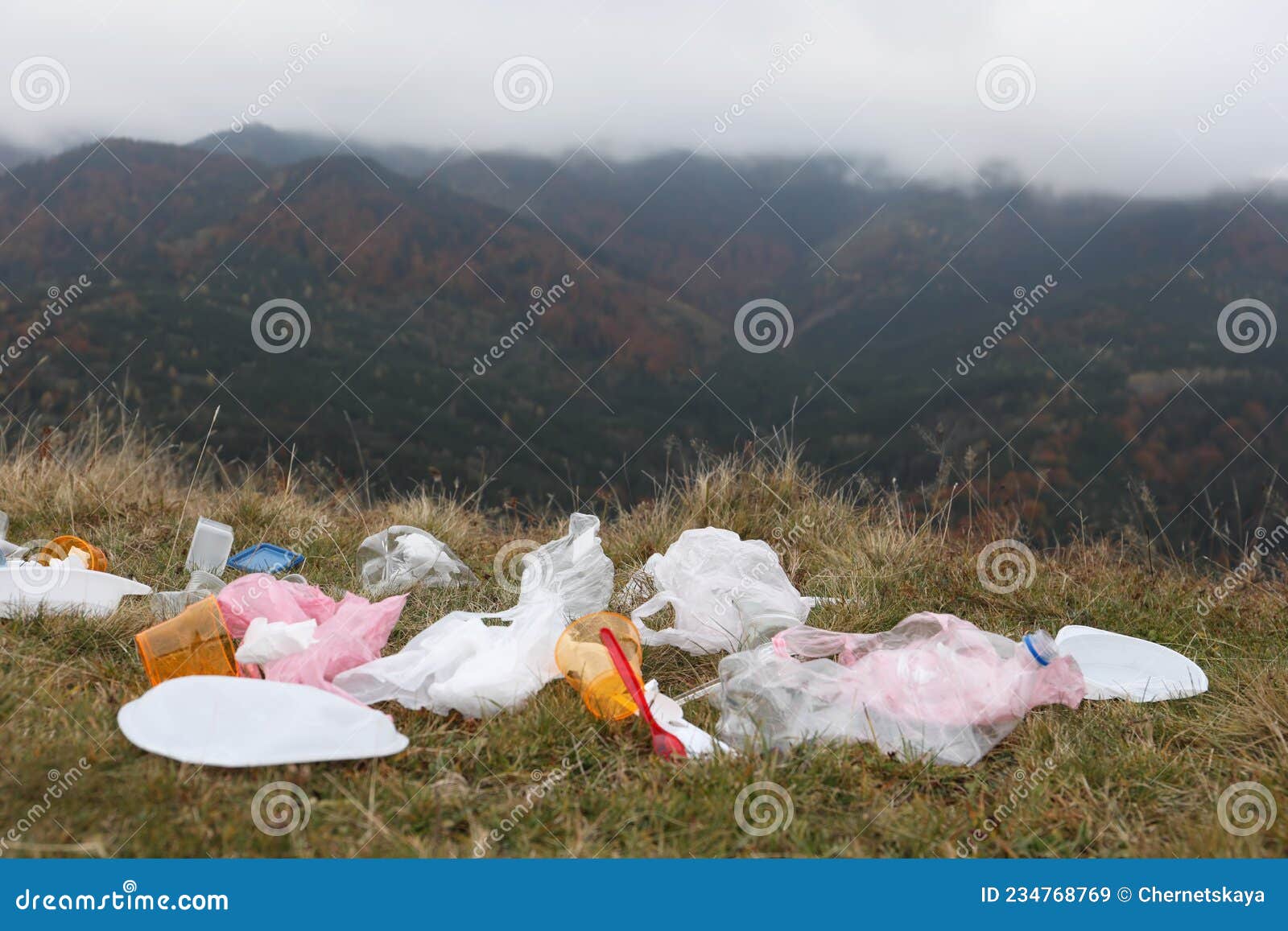 Plastic Garbage Scattered on Grass in Nature Stock Image - Image of ...