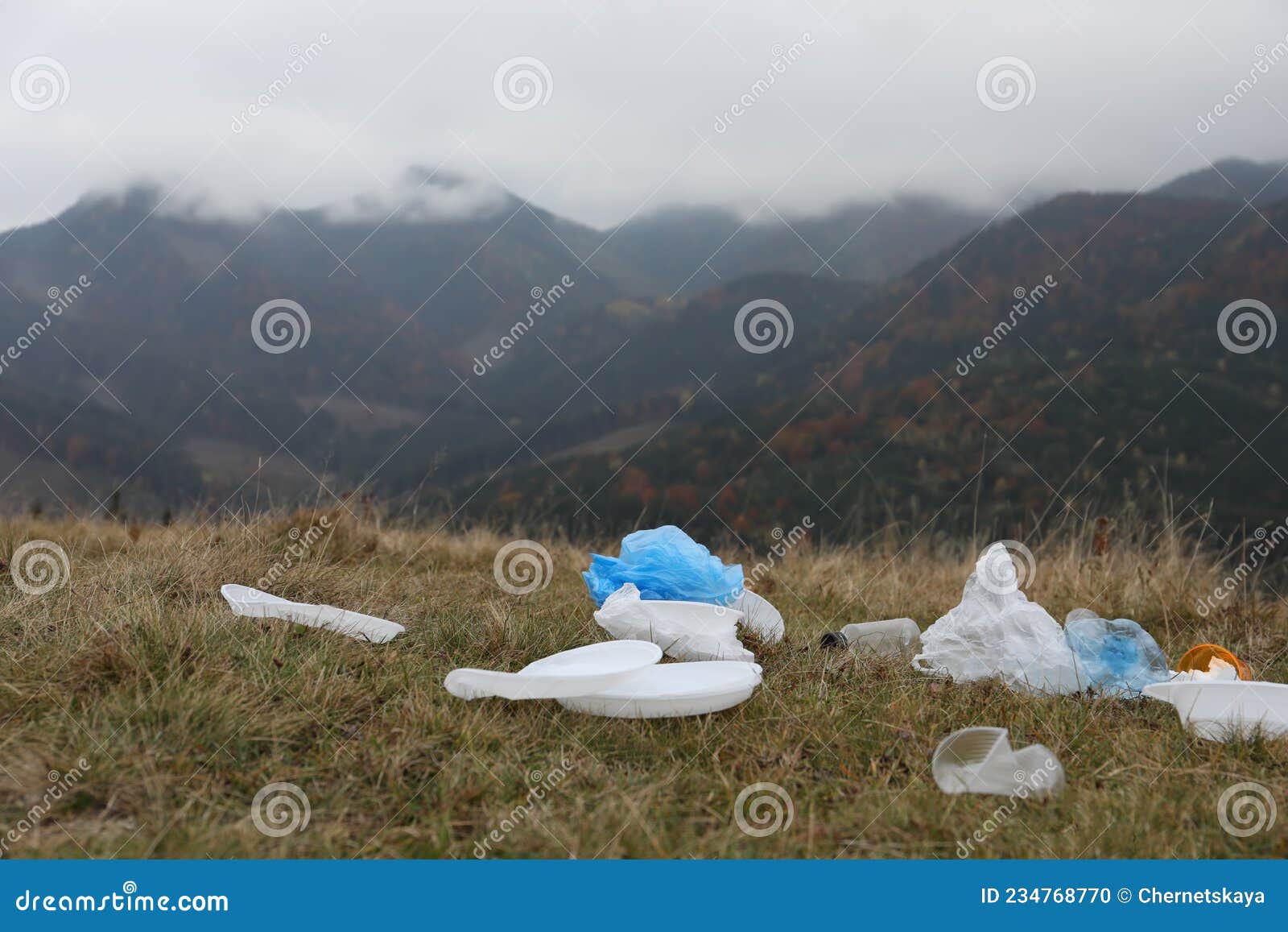 Plastic Garbage Scattered on Grass in Nature Stock Photo - Image of ...