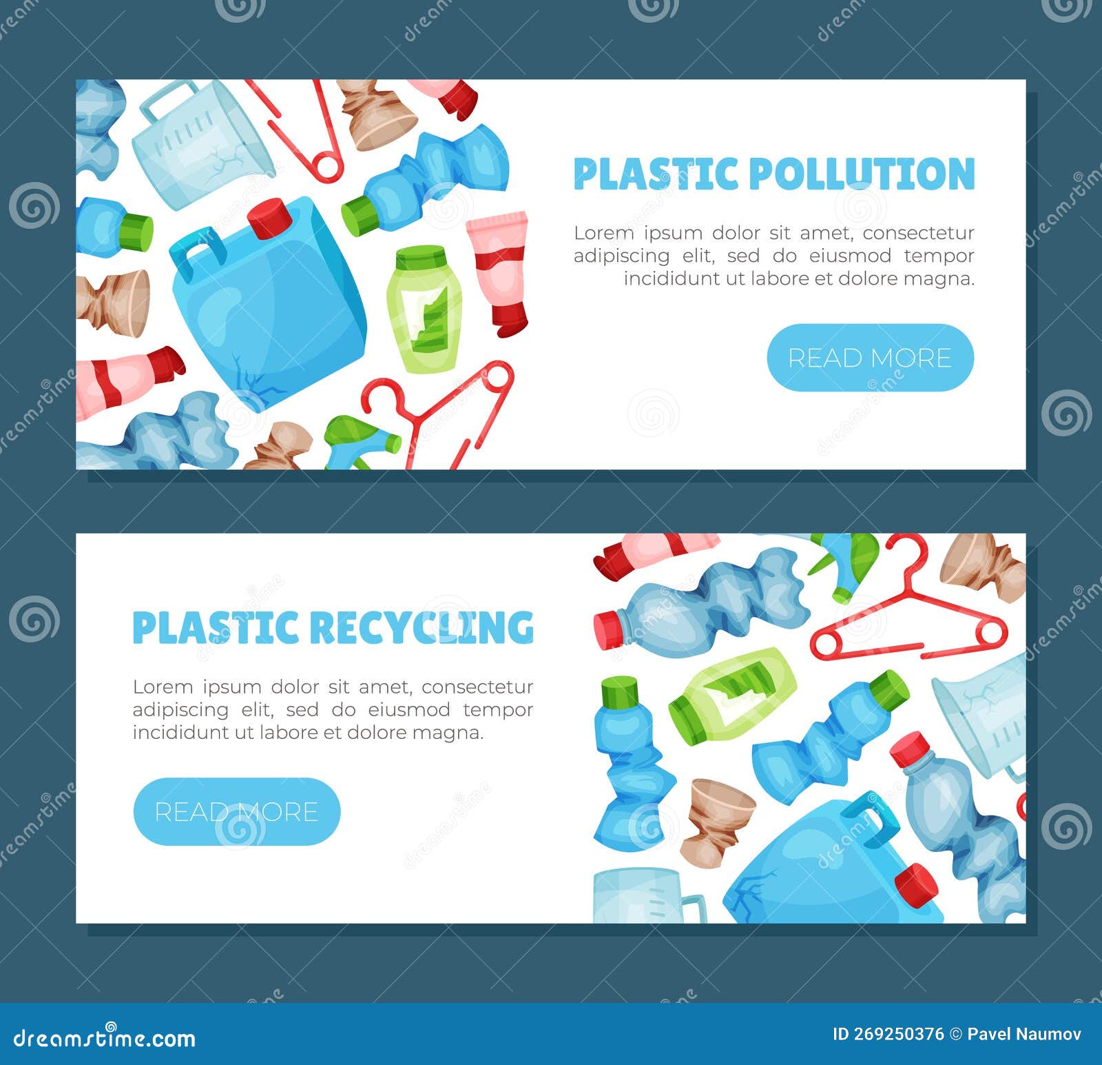 Plastic Garbage and Trash Banner Design with Bottle and Objects Vector ...