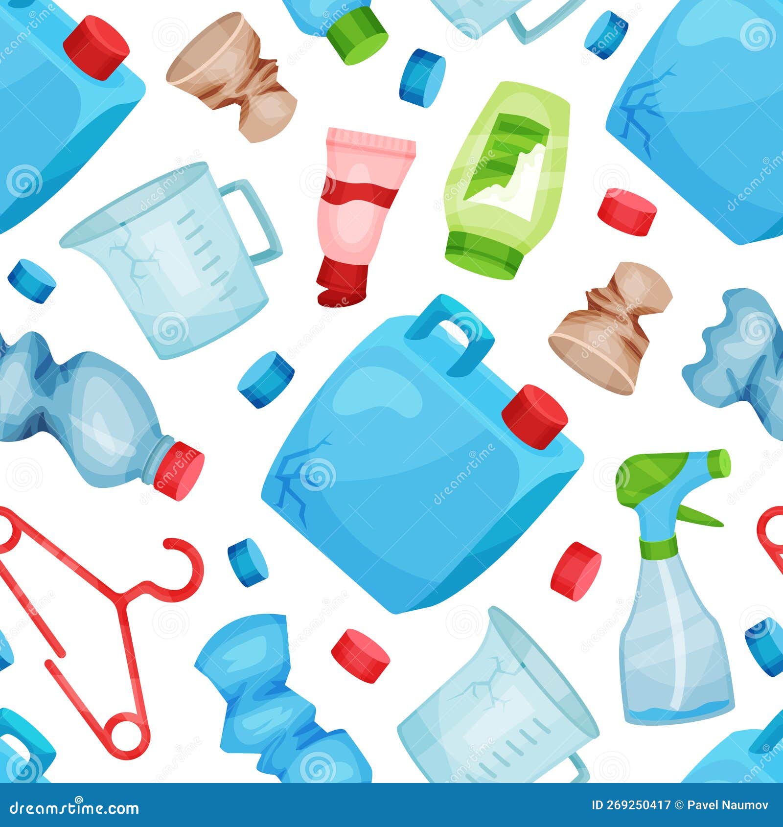 Plastic Garbage and Trash Seamless Pattern Design with Bottle and ...