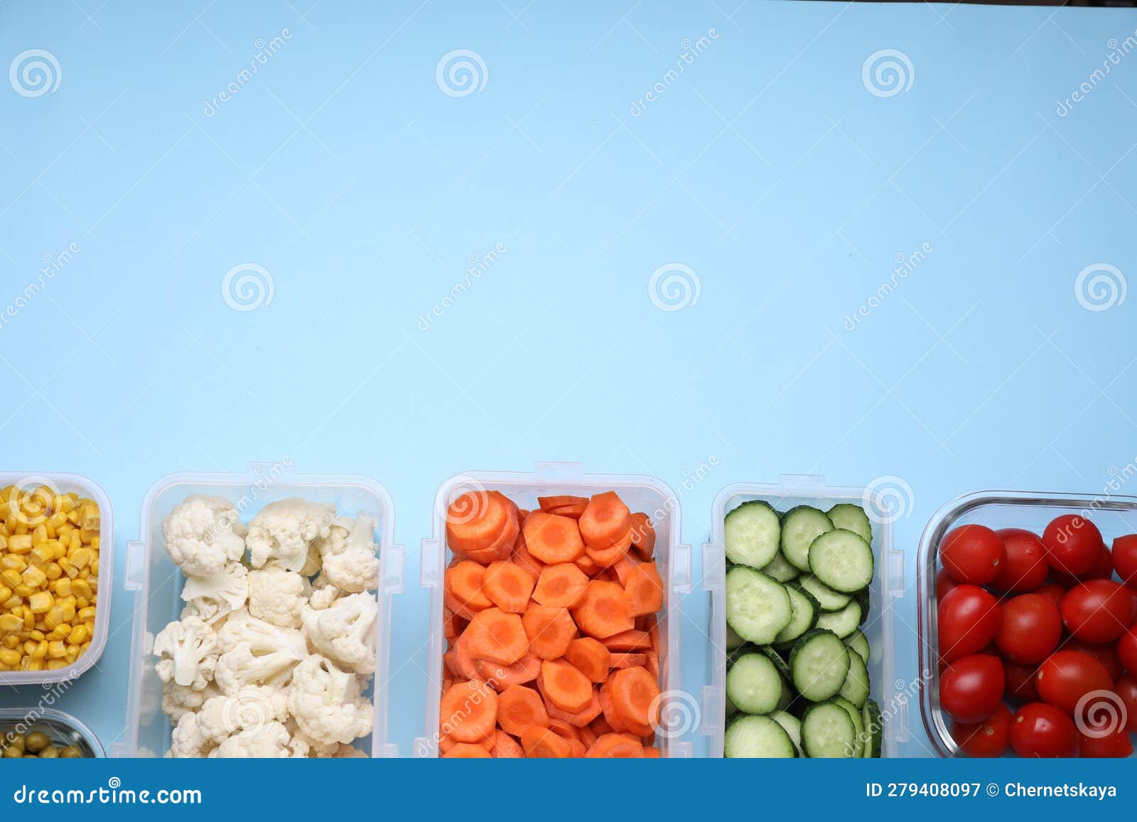 Plastic and Glass Containers with Different Fresh Products on Light ...