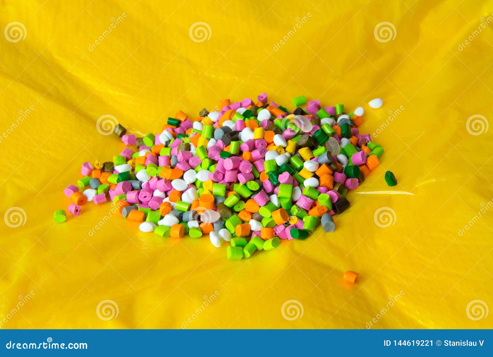 Plastic Granules on Plastic Polyethylene Film .Plastic Pellets Stock ...