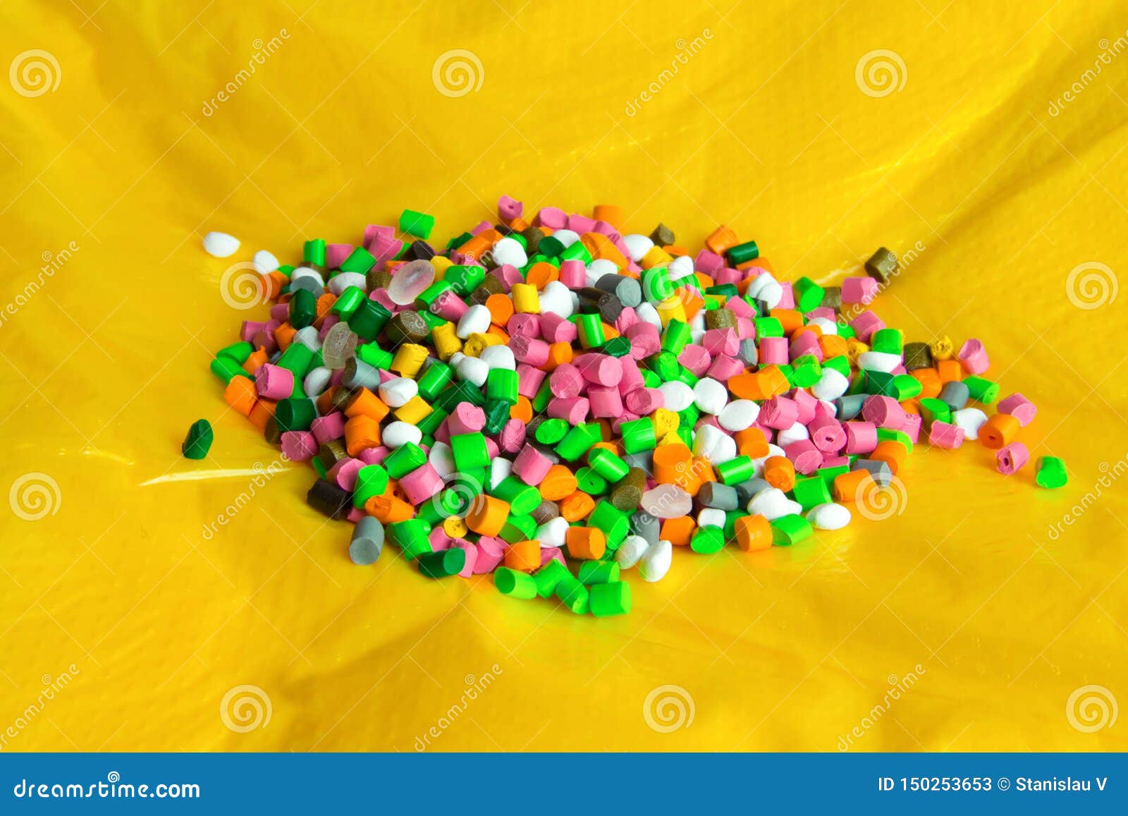 Plastic Granules on Plastic Polyethylene Film .Plastic Pellets Stock ...
