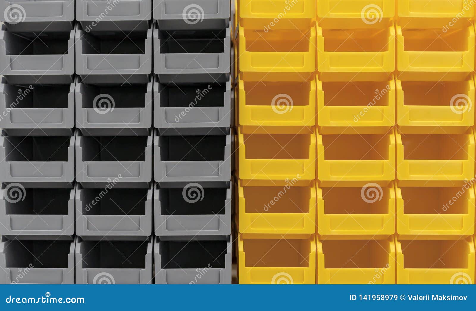 Plastic Gray and Yellow Containers are Stacked in Several Rows Stock ...