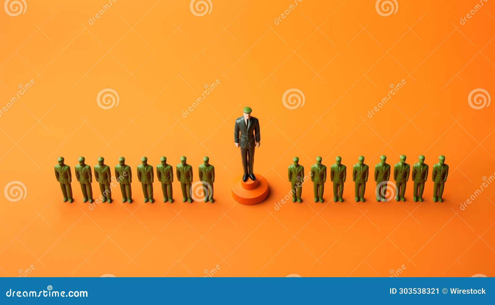 Plastic Green Army Men in Formation with a Commander in the Middle ...