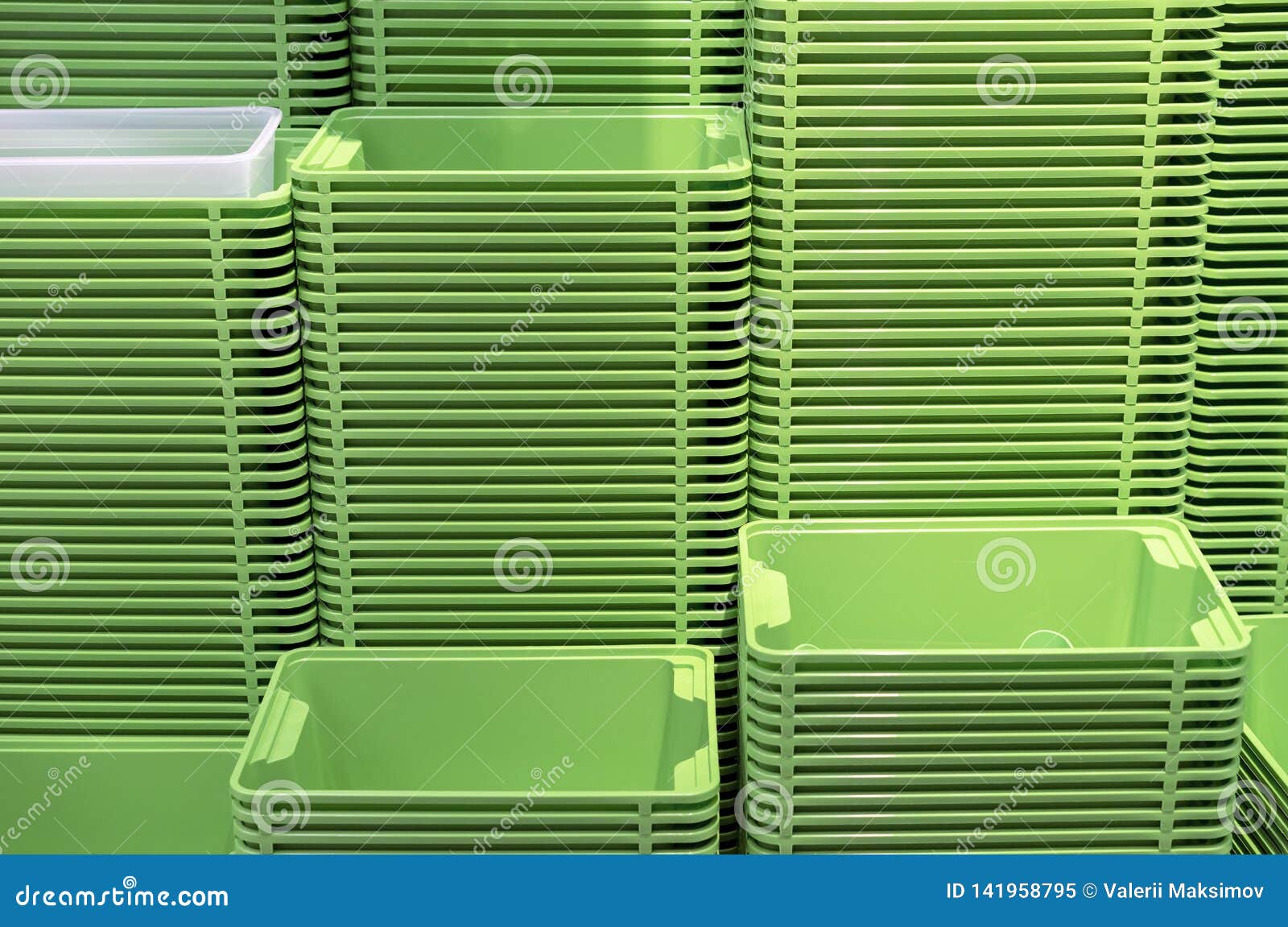 Plastic Green Containers Stacked in Several Rows Stock Image - Image of ...