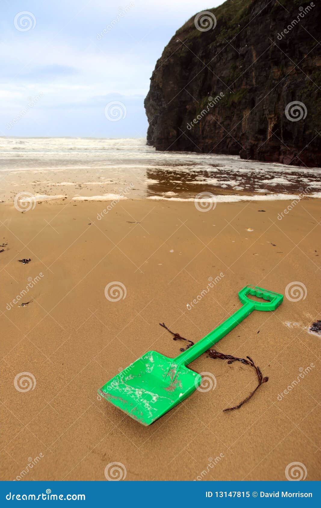 Plastic Green Spade on Golden Beach Stock Image - Image of holiday ...