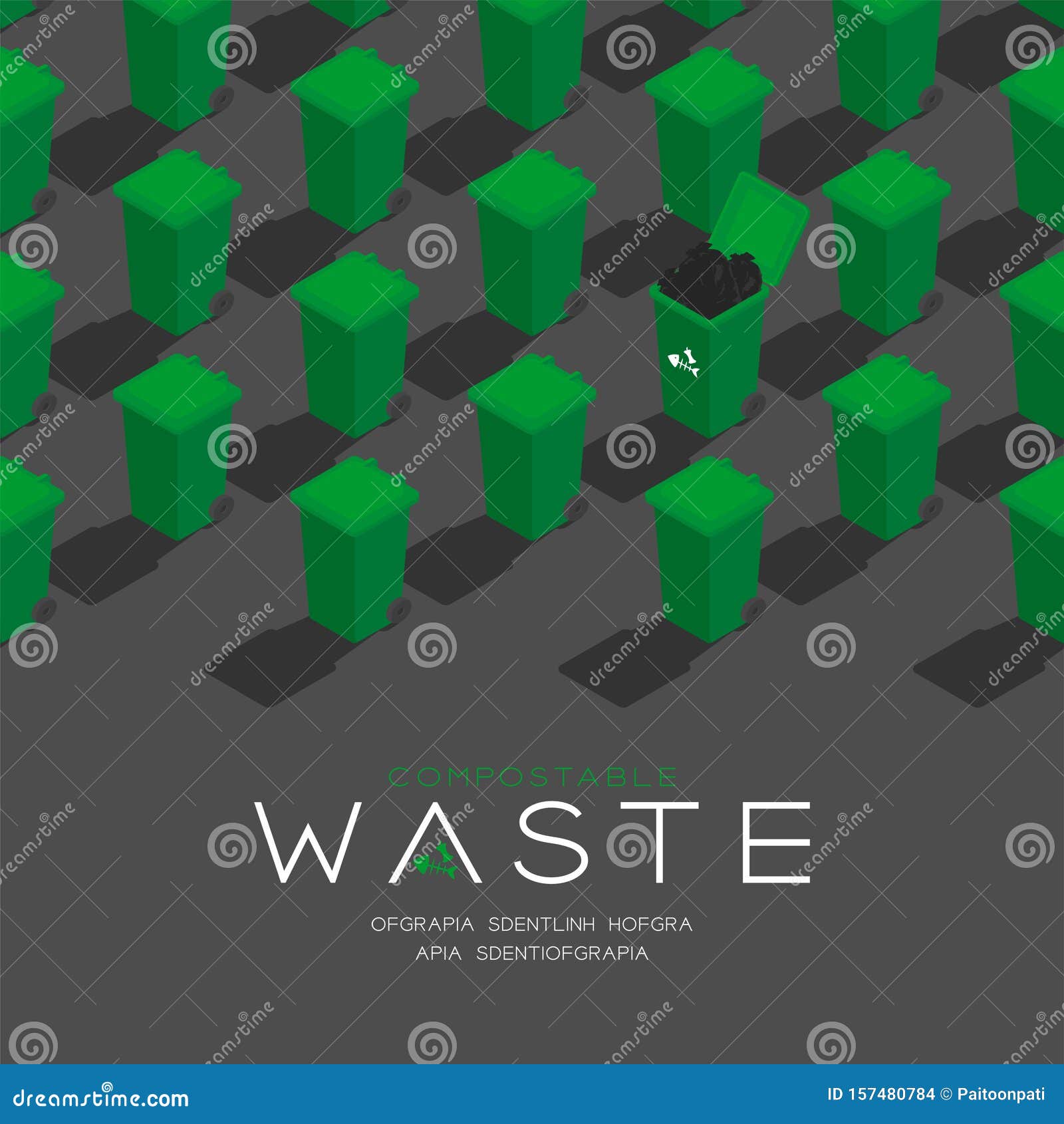Plastic Green Trash and Compostable Waste Garbage 3D Isometric Pattern ...