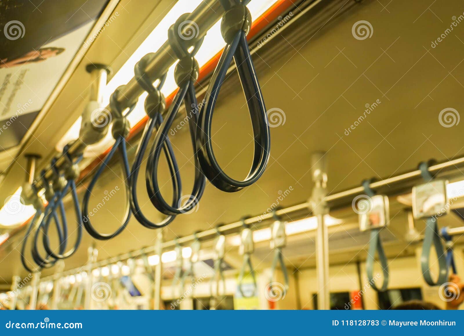 Plastic Hand Rails in Underground Train for People Hold during Standing ...