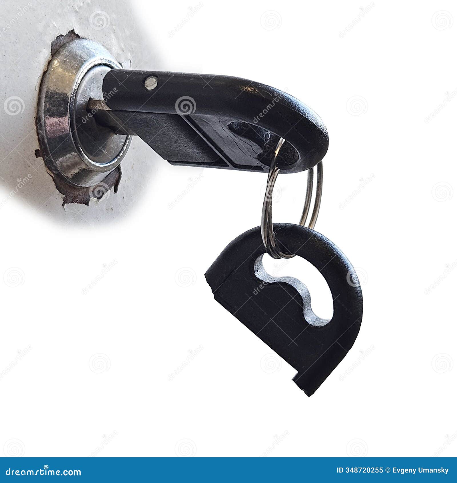 Plastic Head Key in Lock Isolated on White Background Stock Image ...