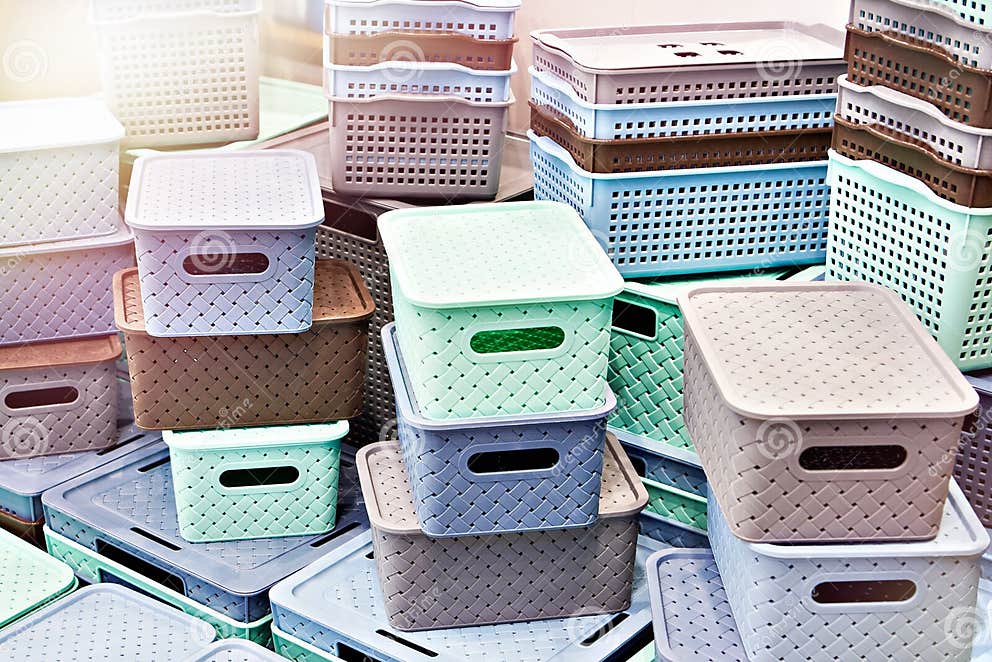 Plastic Household Containers in Store Stock Image - Image of goods ...