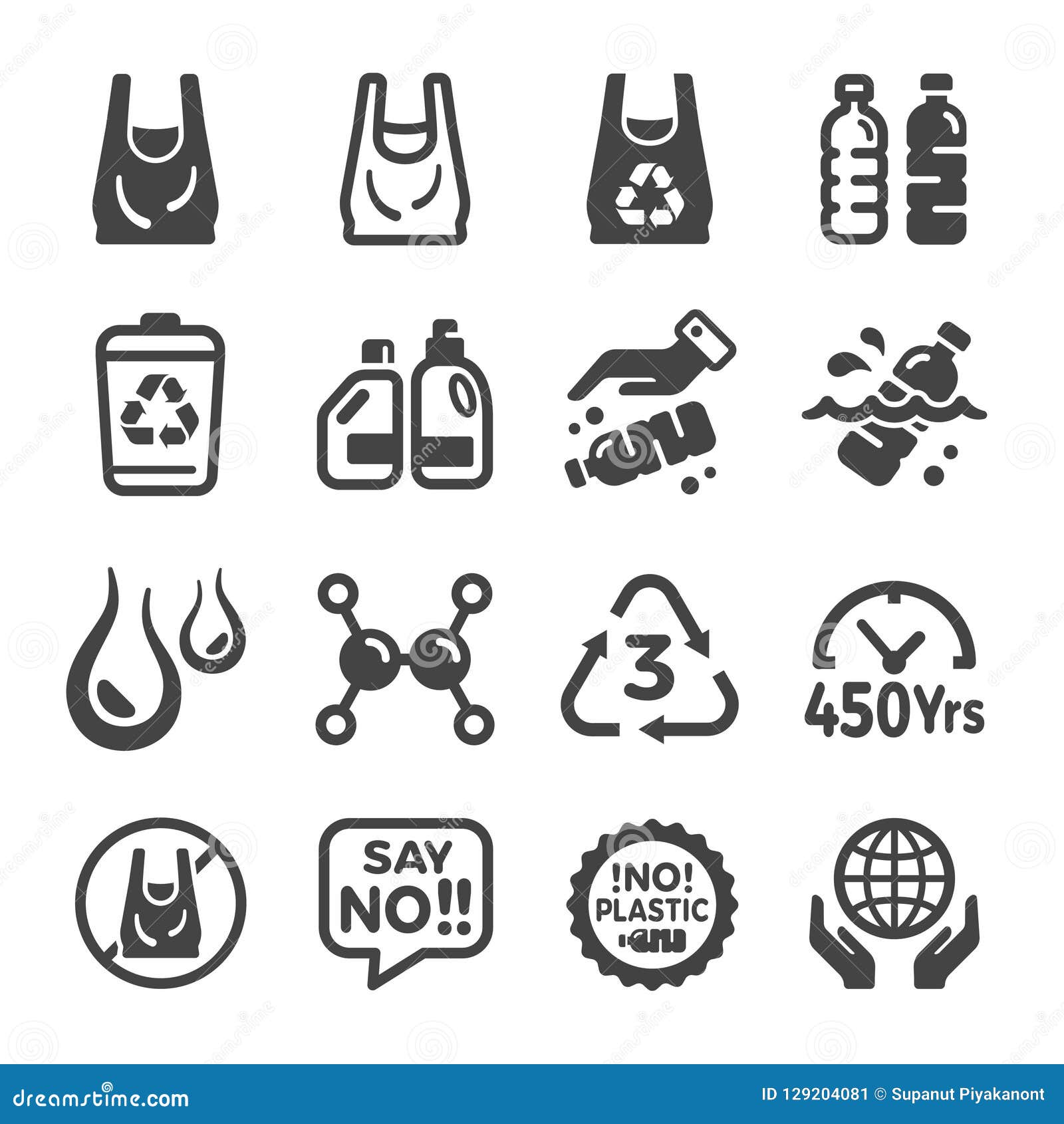 Plastic icon set stock vector. Illustration of glass - 129204081