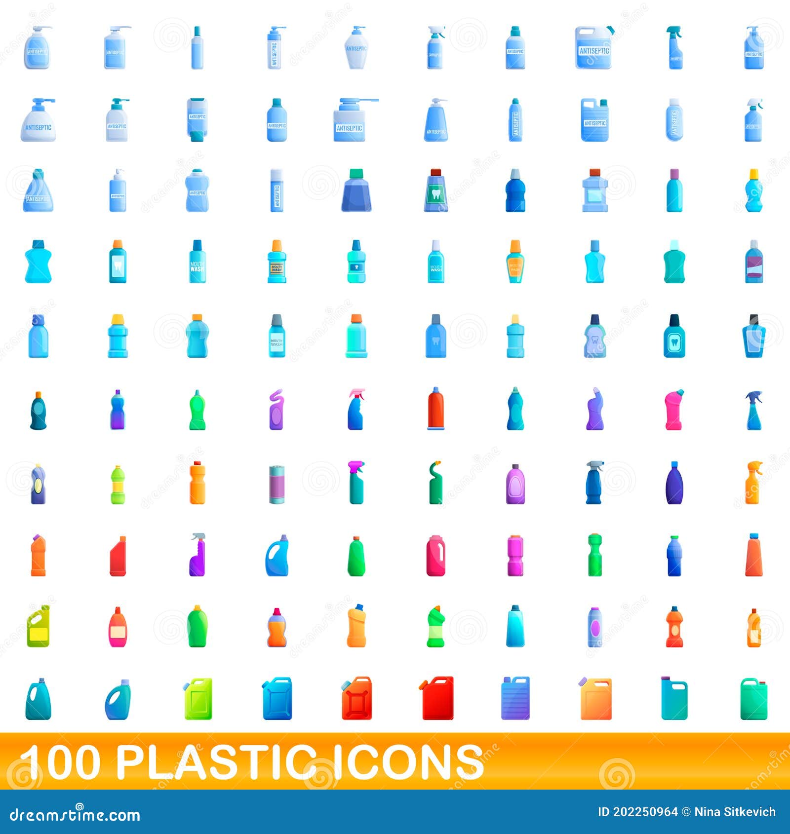 100 Plastic Icons Set, Cartoon Style Stock Vector - Illustration of ...