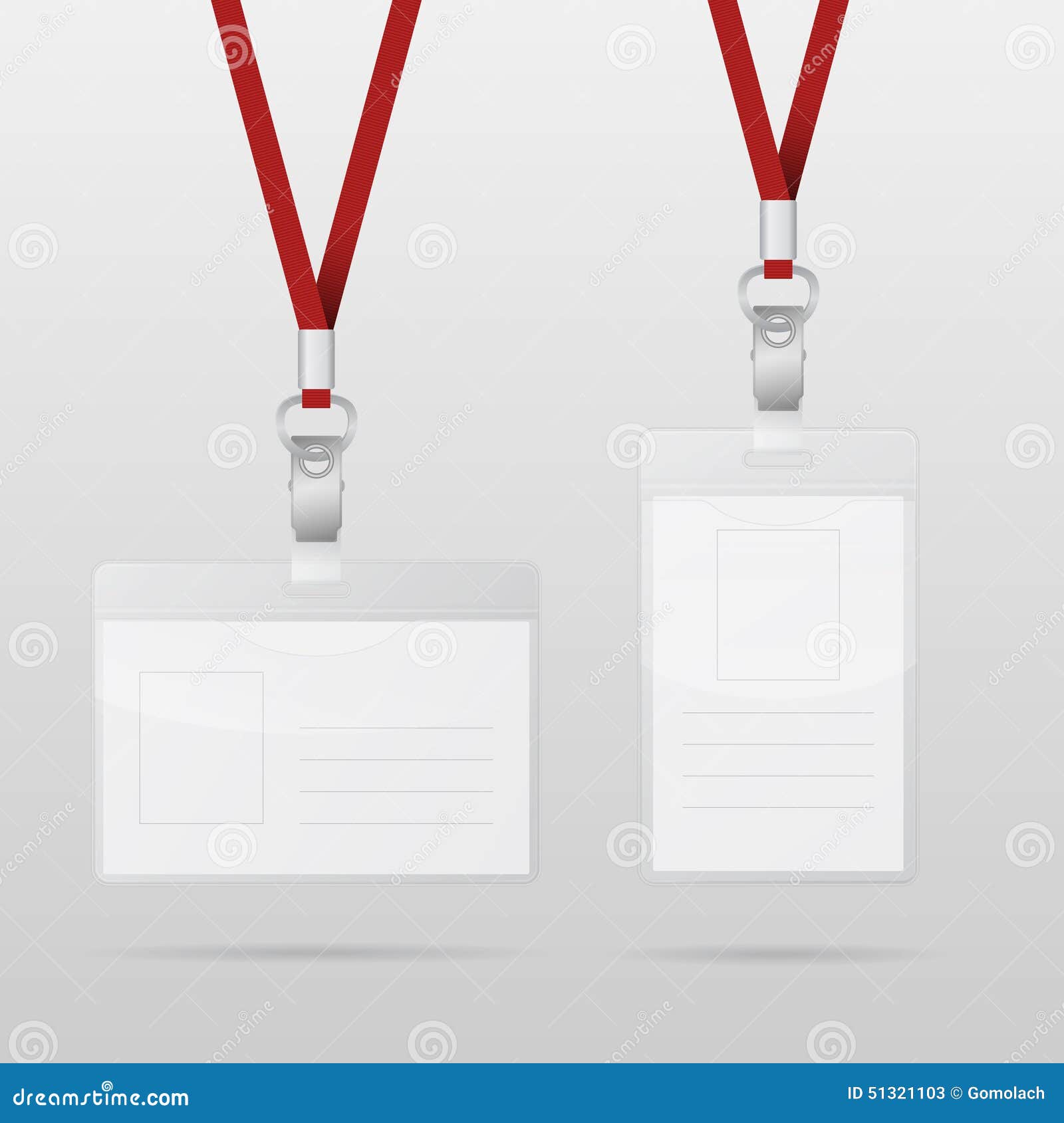 Plastic ID Horizontal and Vertical Badges with Red Lanyards Stock ...