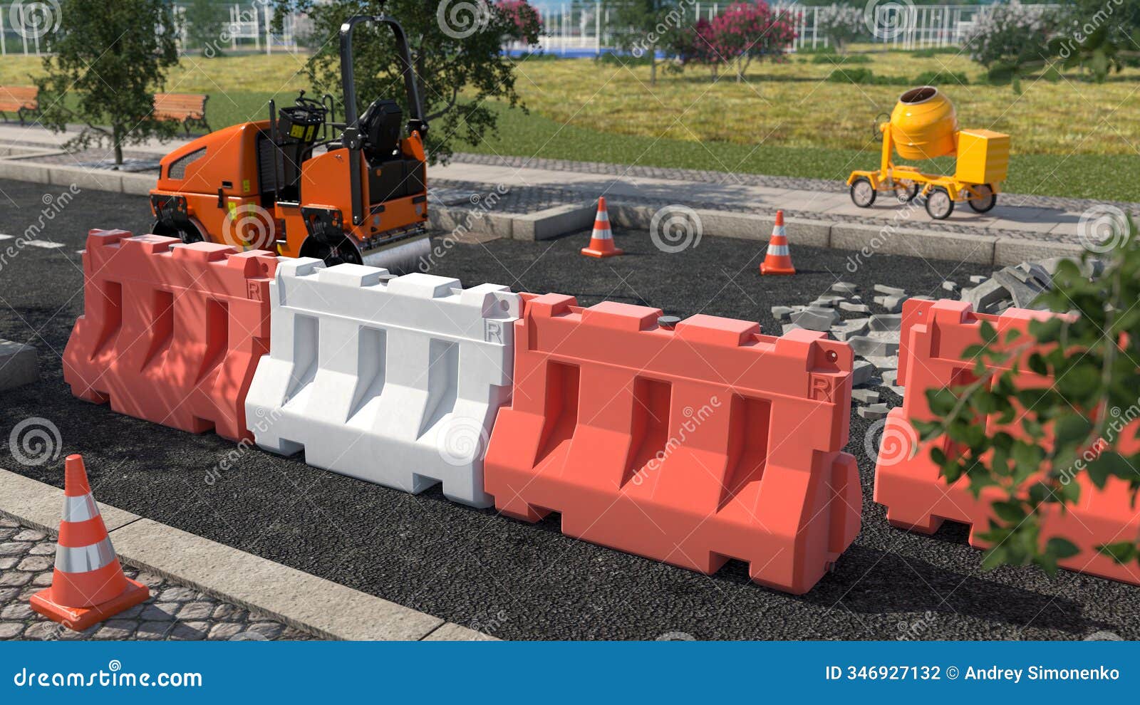 Plastic Jersey Barrier Traffic Control Set Stock Photo - Image of ...