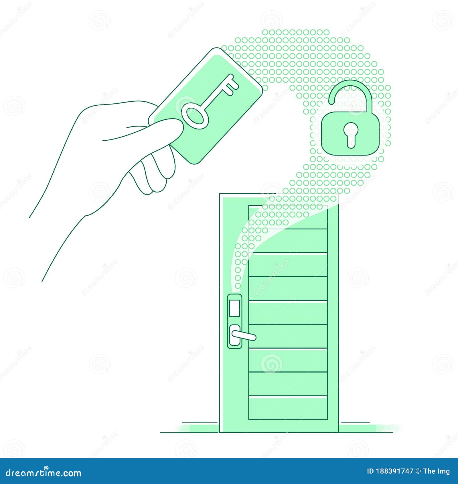 Plastic Keycard and Keyless Lock Thin Line Concept Vector Illustration ...
