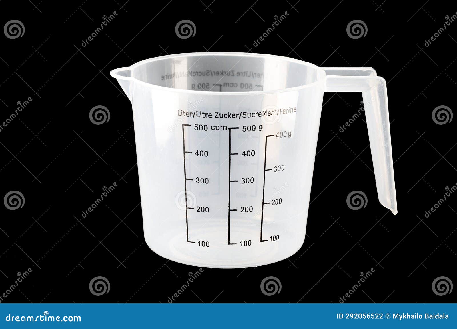 Plastic Kitchen Measuring Cup on Isolated Black Background. Close-up ...