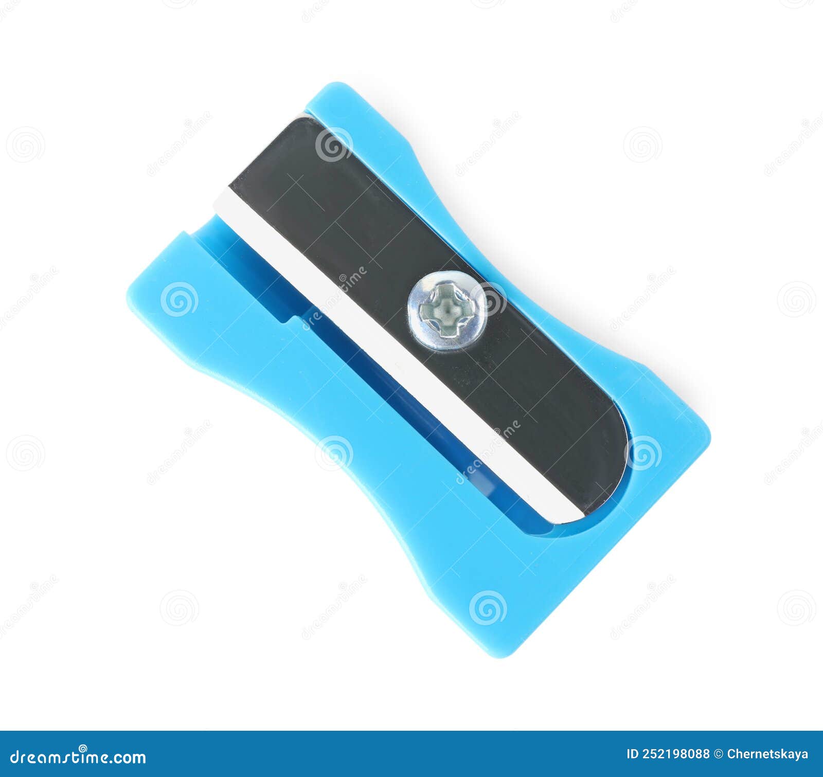 Plastic Light Blue Pencil Sharpener Isolated on White, Top View Stock ...