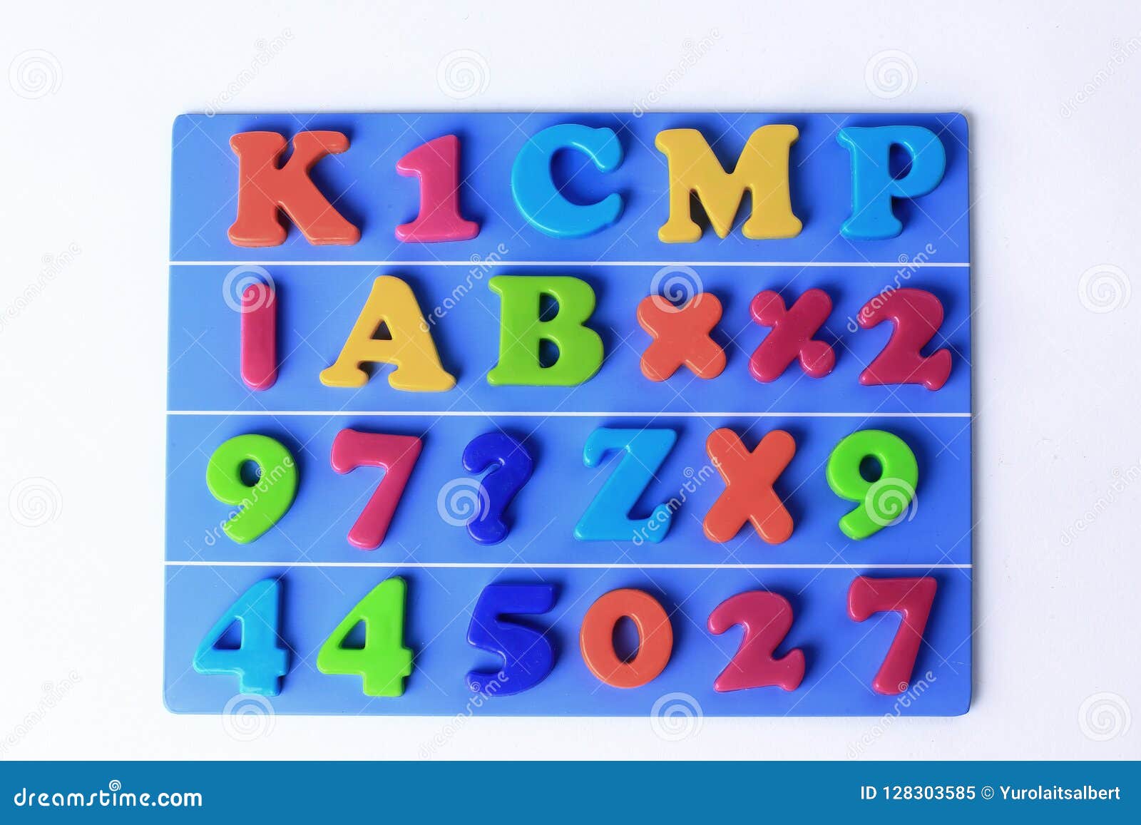 Plastic Magnetic Colored English Alphabet on Blue Background Stock ...