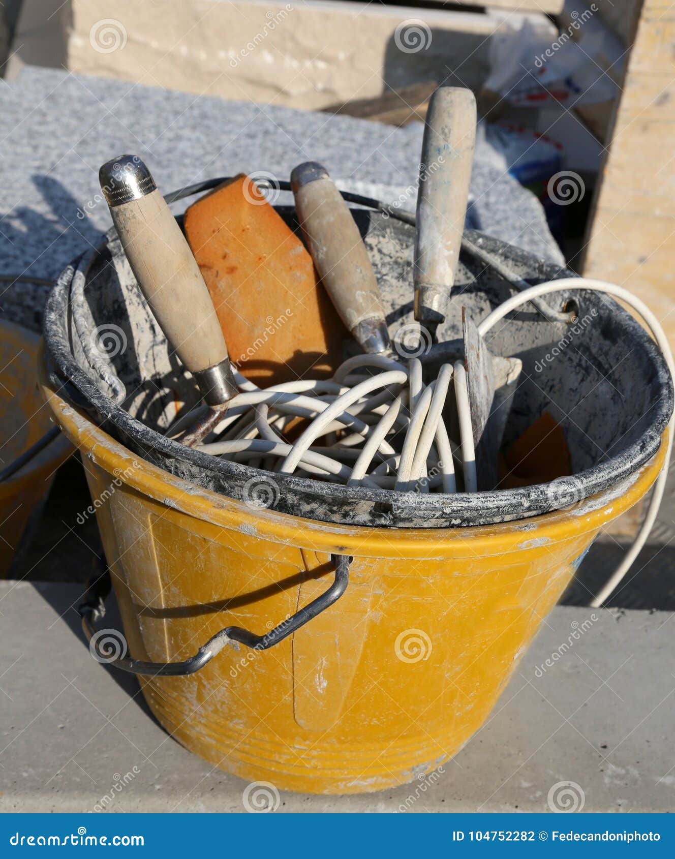 Masonry Bucket with Tools for House Construction Stock Photo - Image of ...