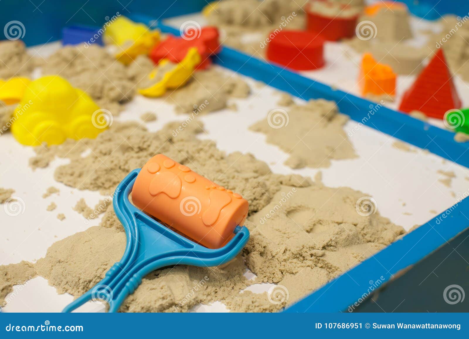Plastic Mold Toys with Sand on Sandbox. Stock Image - Image of castle ...
