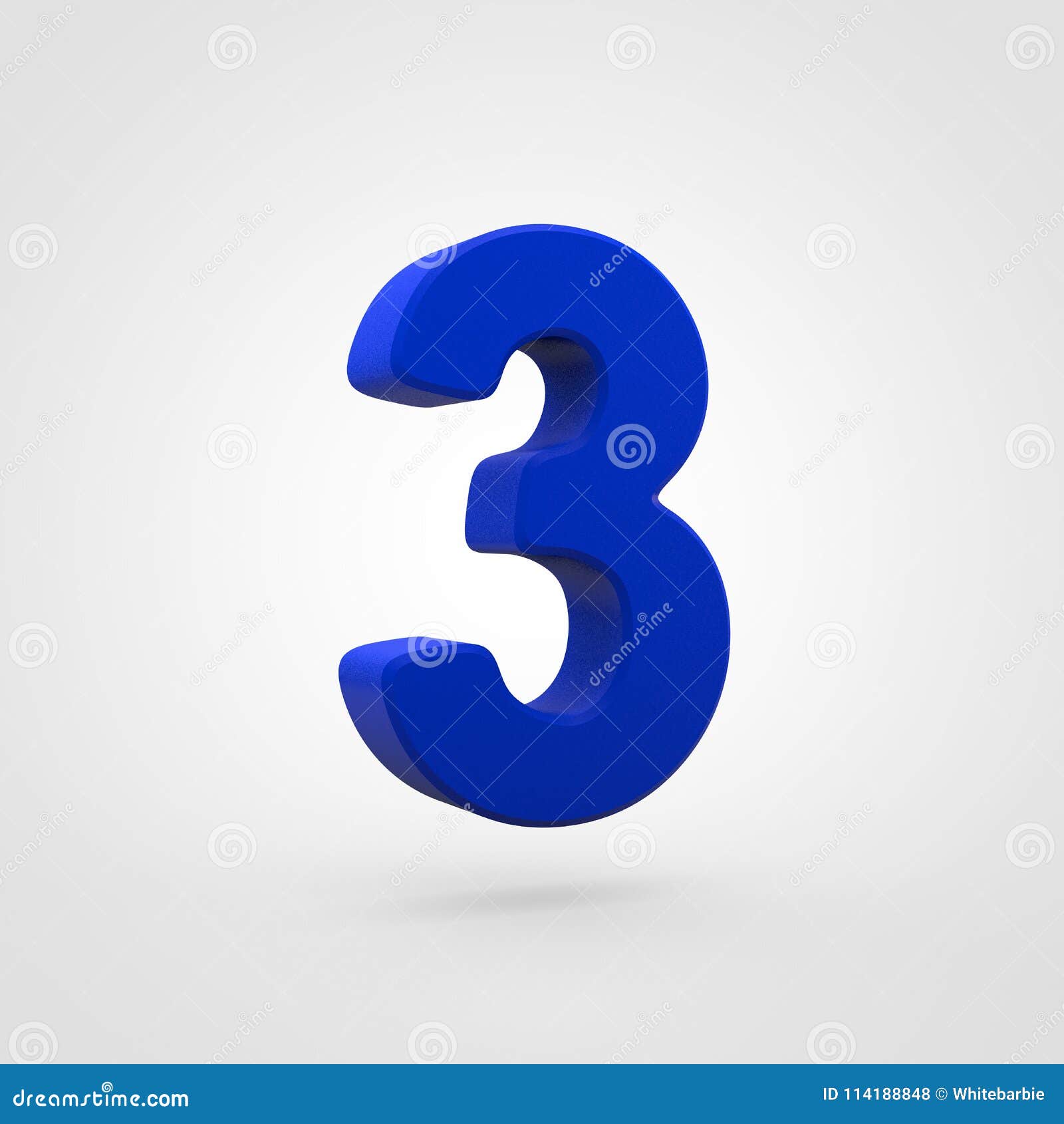 Plastic Blue Number 3 Isolated on White Background. Stock Illustration ...