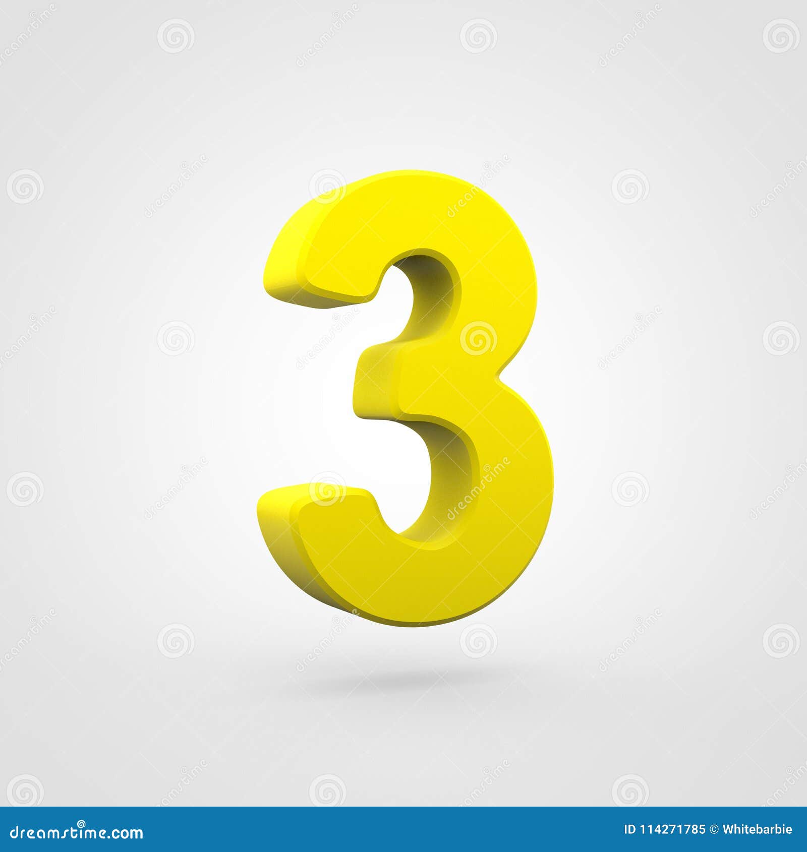 Plastic Yellow Number 3 Isolated on White Background. Stock ...