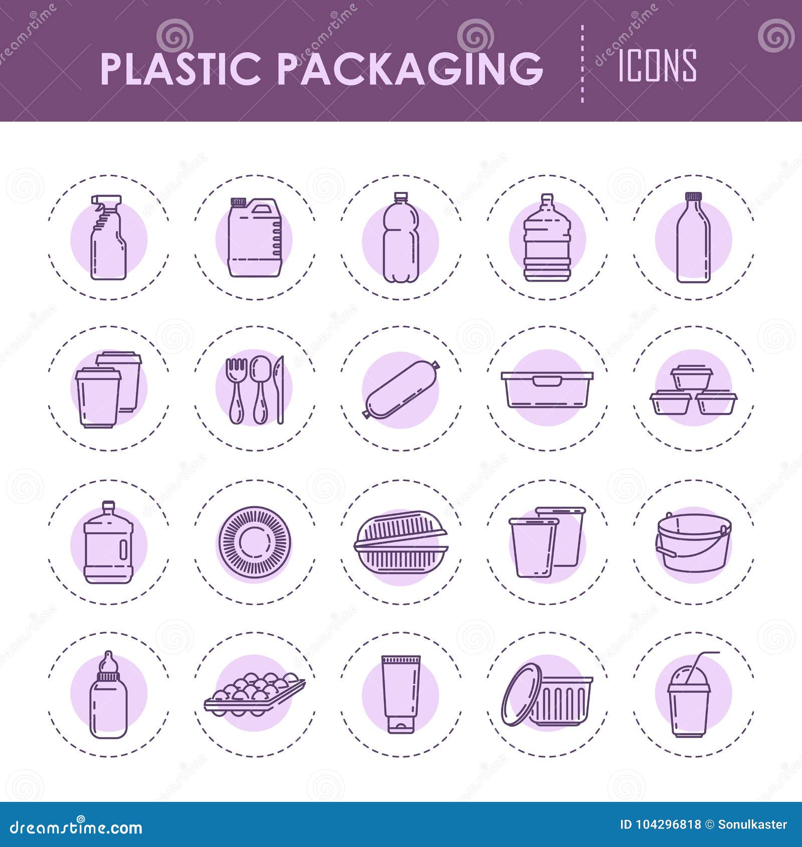 Plastic Packaging Containers Line Vector Icons Bottles, Sprayer ...