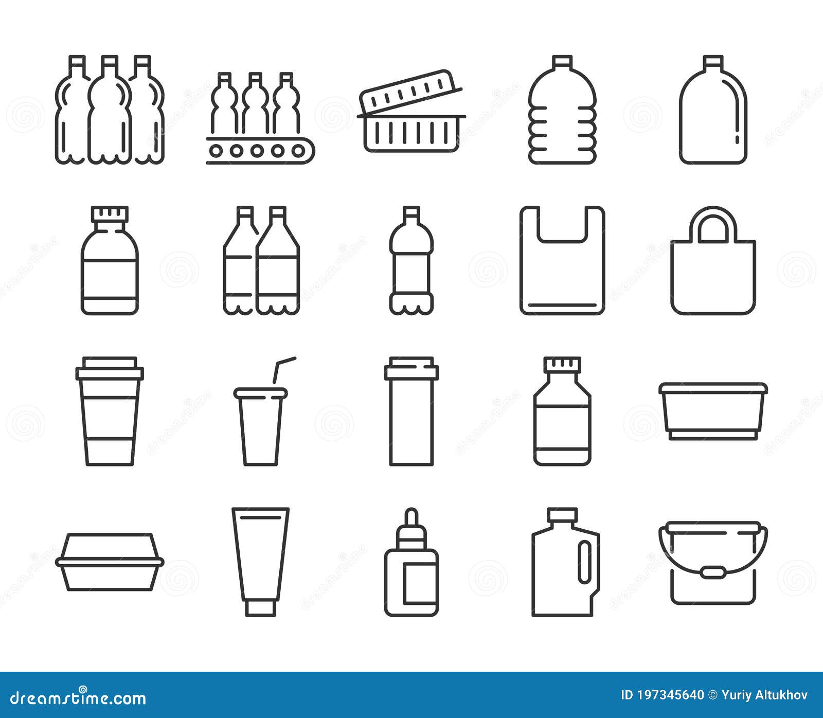 Plastic Packaging Icon. Plastic Industry Line Icons Set. Editable ...