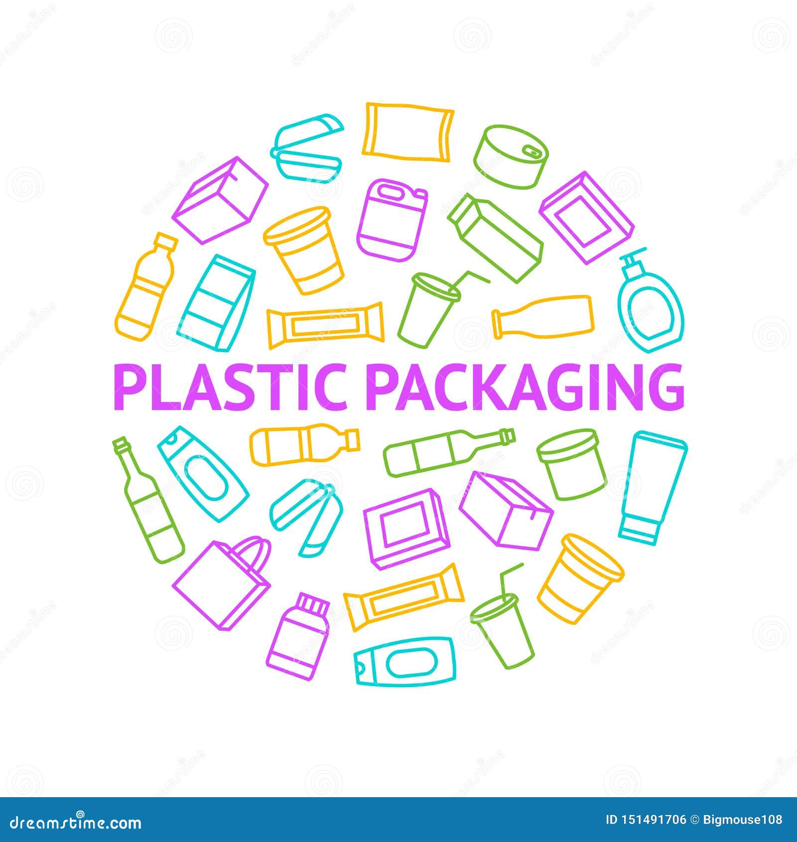 Plastic Packaging Signs Thin Line Round Design Template Ad. Vector ...