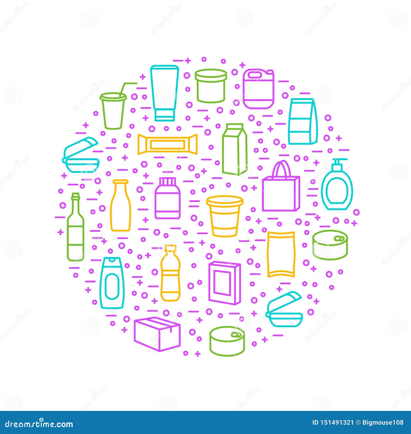 Plastic Packaging Signs Thin Line Round Design Template. Vector Stock ...