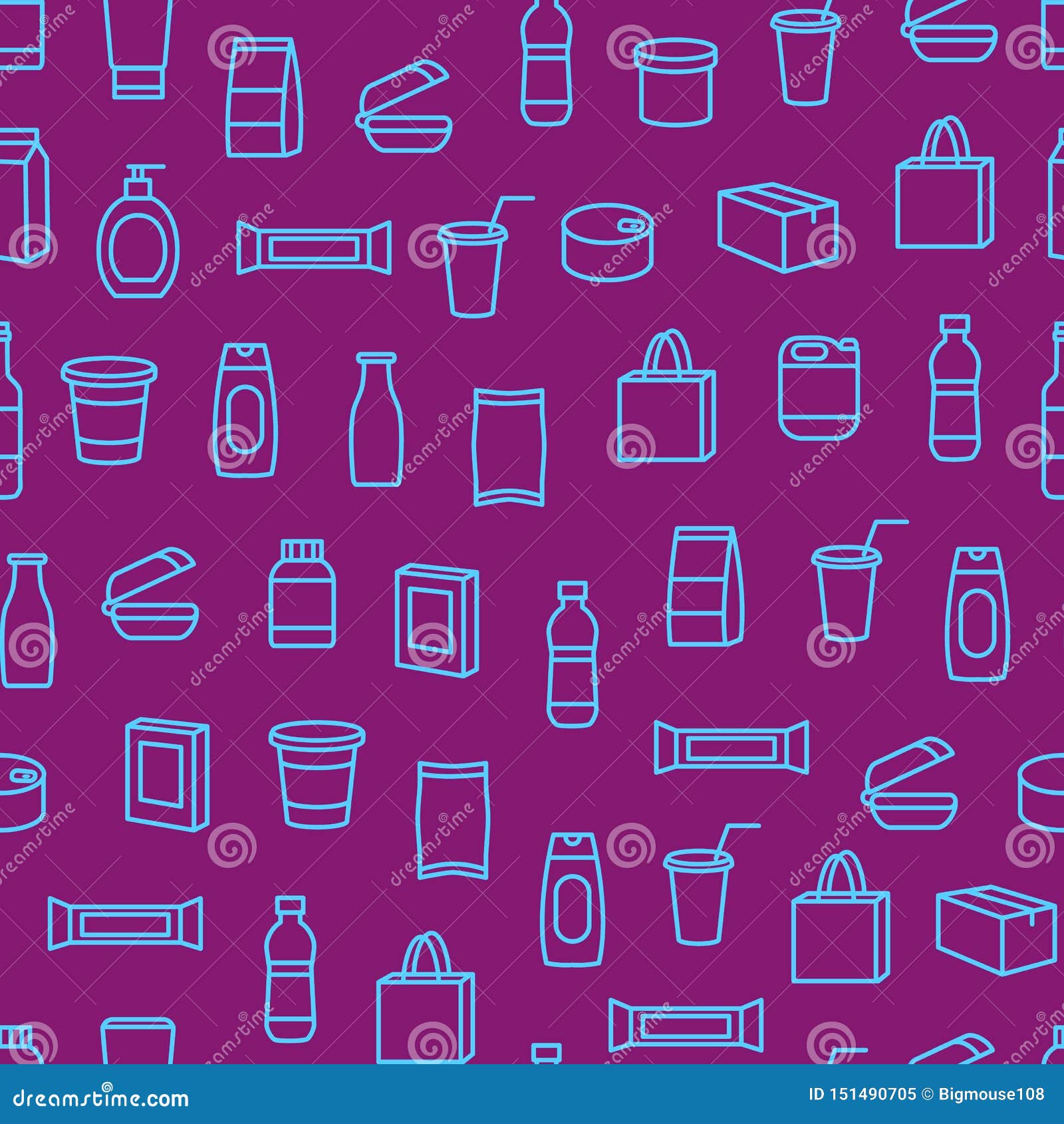 Plastic Packaging Signs Thin Line Seamless Pattern Background. Vector ...