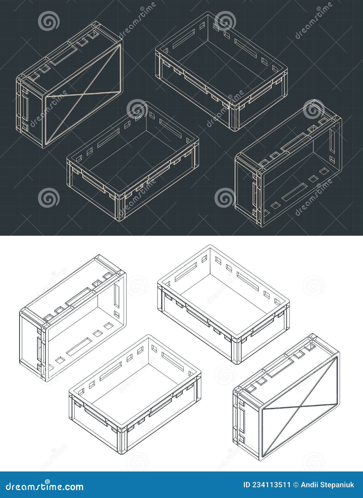 Plastic Pallet Box Isometric Blueprints Stock Vector - Illustration of ...