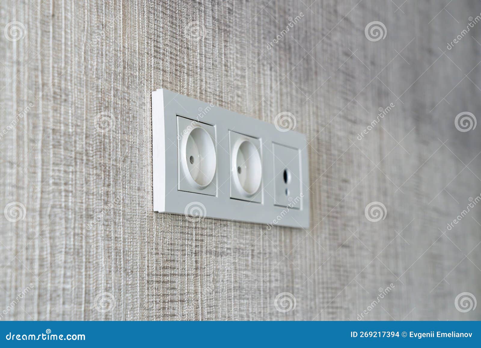 Plastic Panel with Electrical Sockets and Cable Connectors on the Wall ...