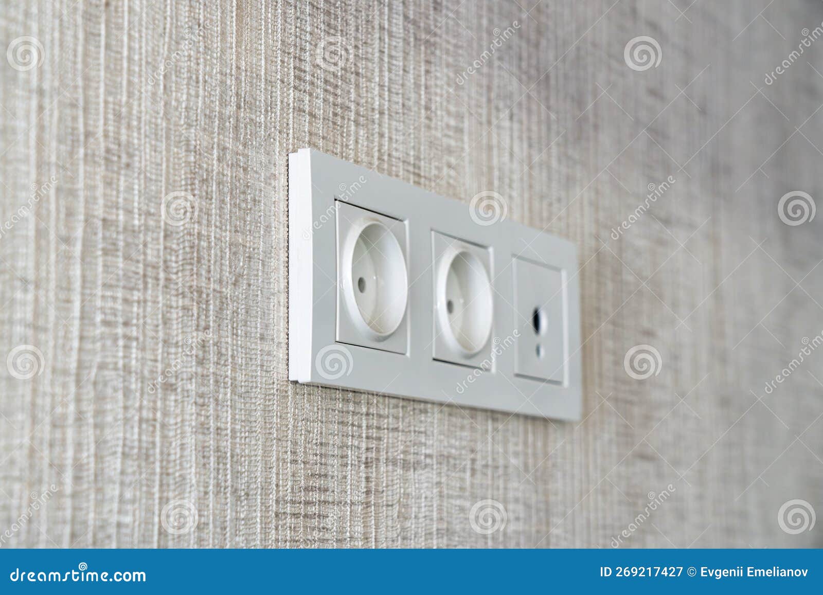 Plastic Panel with Electrical Sockets and Cable Connectors on the Wall ...