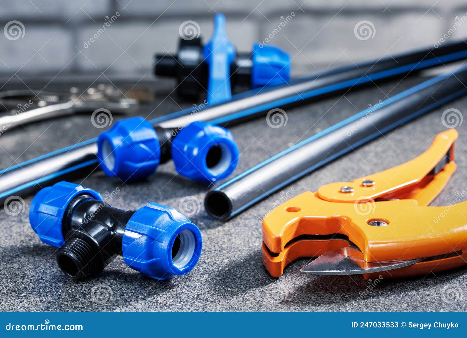 Plastic Pipes, Fittings and Tools for Water System in Kitchen. Stock ...