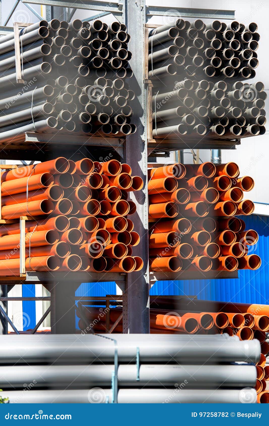 The Plastic Pipes into Rack. Stock Photo - Image of material, storage ...