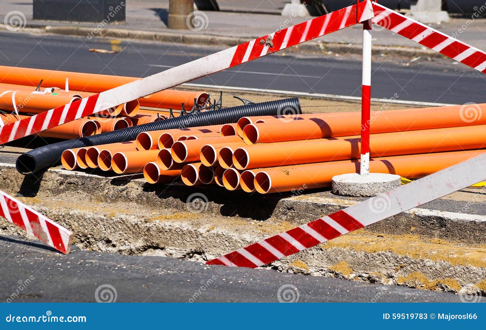 Plastic Pipes at the Road Construction Stock Image - Image of bulldozer ...