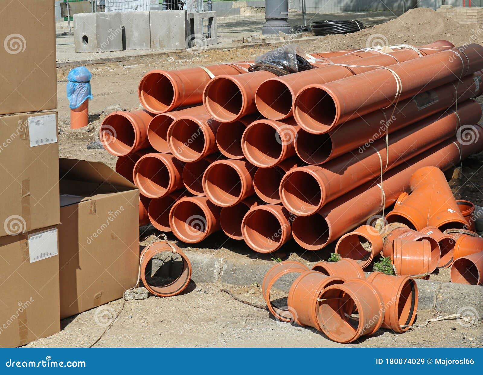 Plastic Pipes at the Road Construction Stock Image - Image of middle ...
