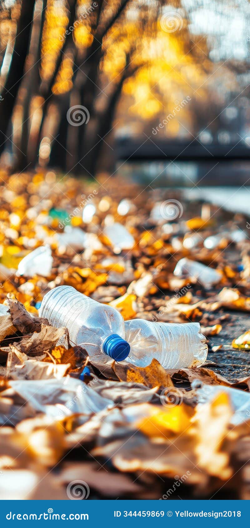 Plastic Pollution among Autumn Leaves in a Park Stock Image - Image of ...