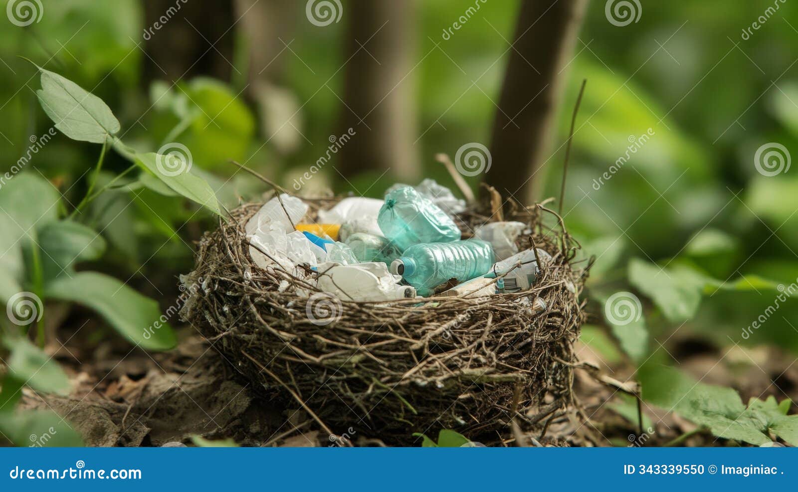 Plastic Pollution in a Bird S Nest Stock Illustration - Illustration of ...
