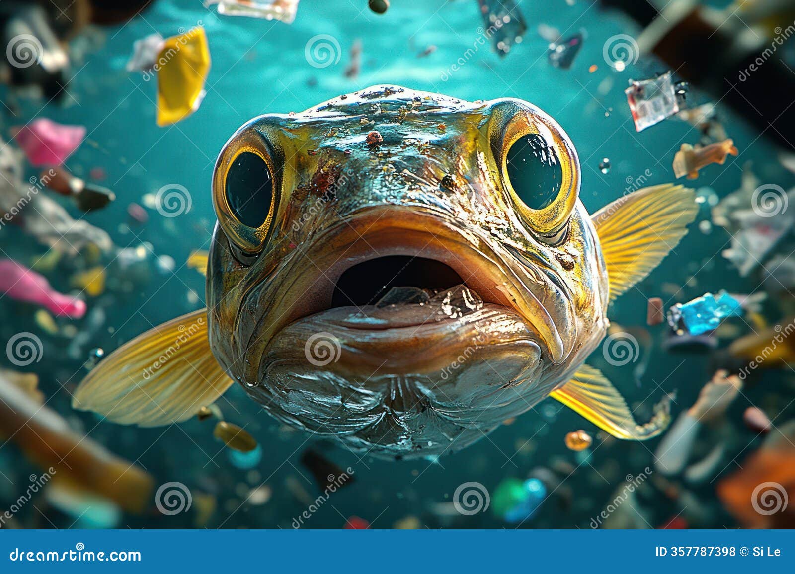 Plastic Pollution: Close-Up of Fish Amid Microplastics in Artwork Stock ...