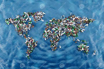 Plastic Pollution Concept, Earth Map Composed of Trash, Plastic Waste ...