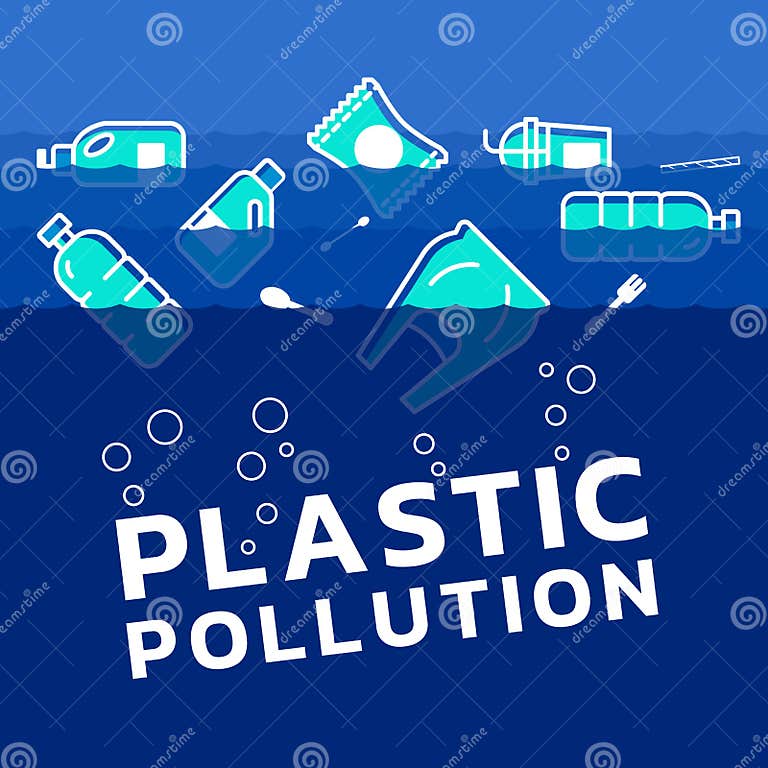 Plastic Pollution Concept with Plastics Icon in Water Ocean Vector ...