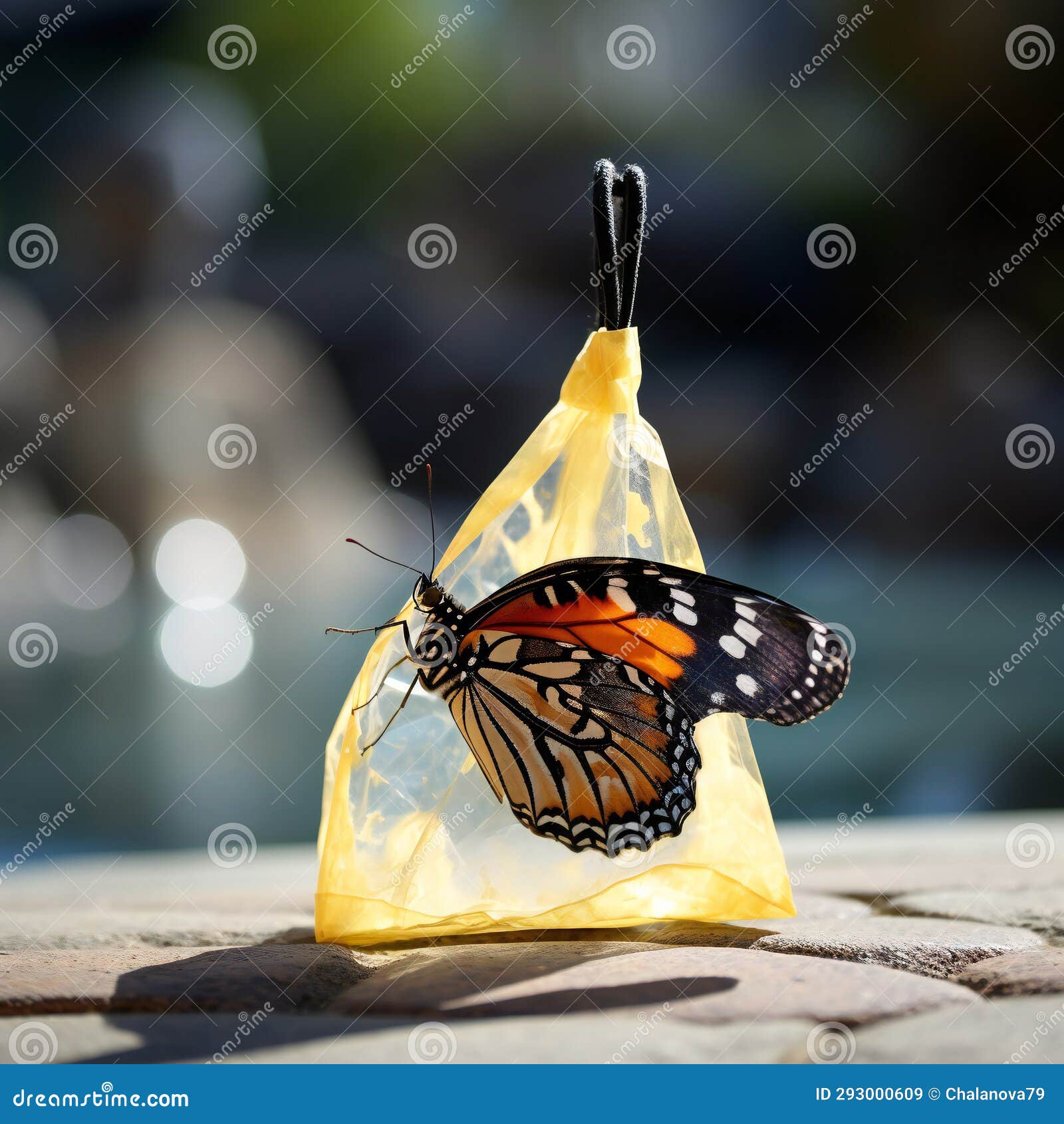 Plastic Pollution in Environmental Problem of Nature. Butterfly on ...