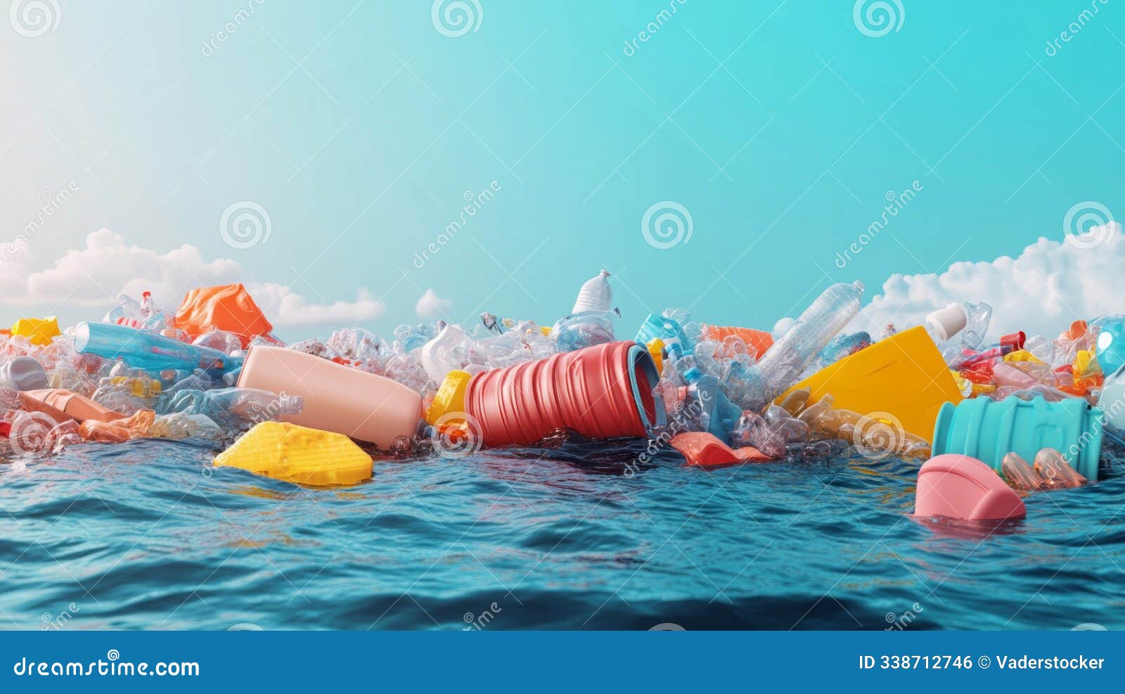 Plastic Pollution Floating on the Ocean Surface Stock Illustration ...
