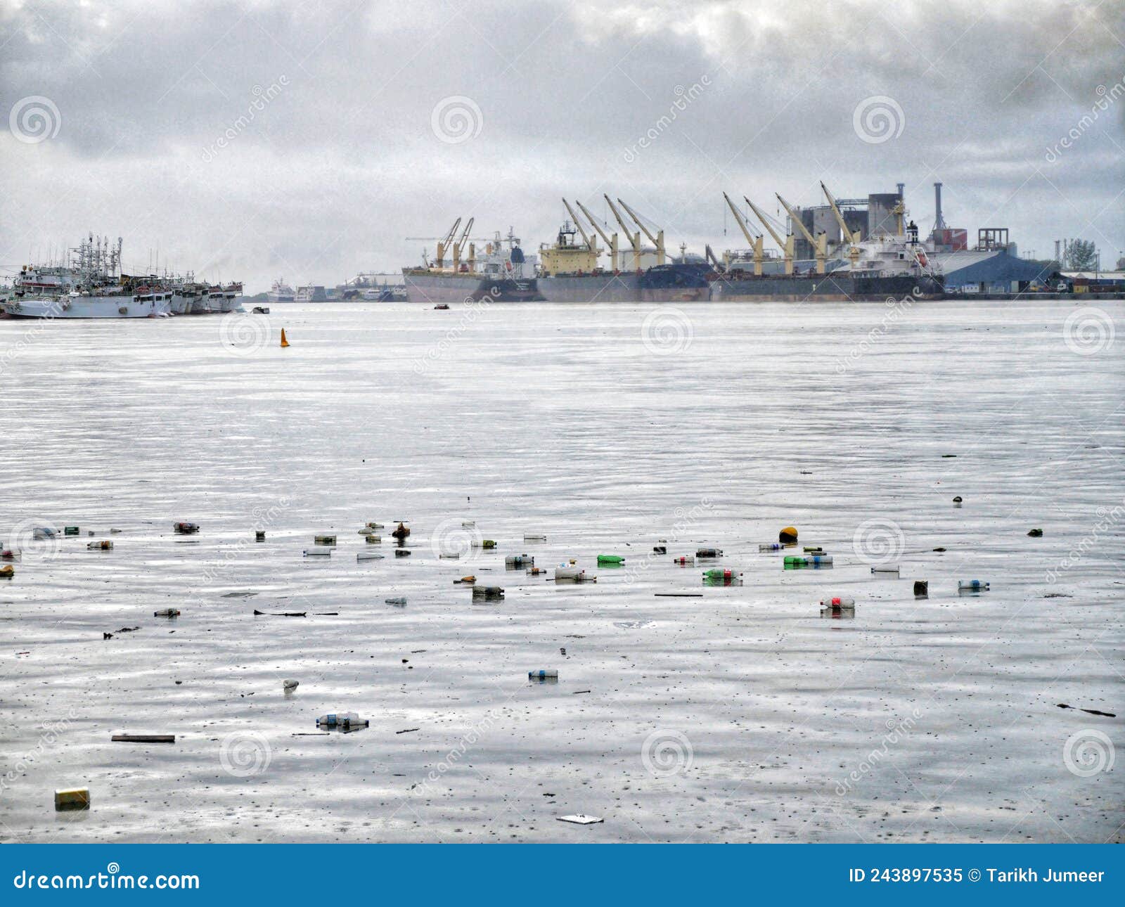 Plastic Pollution at Harbour with Ships in Background Editorial Image ...