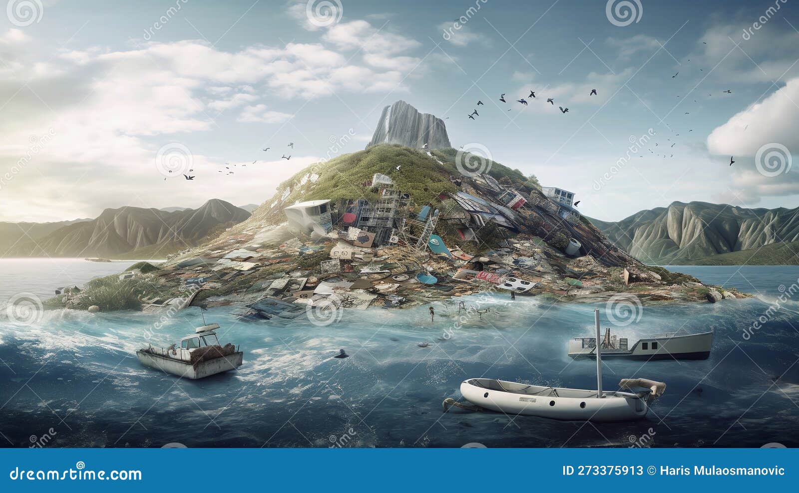 Plastic Pollution Island 3d Illustration Ai Generated Stock ...